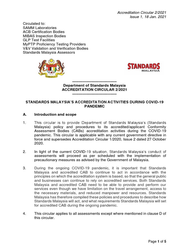 Accreditation Circular 2 2021 - Conduct of Assessments During Pandemic ...