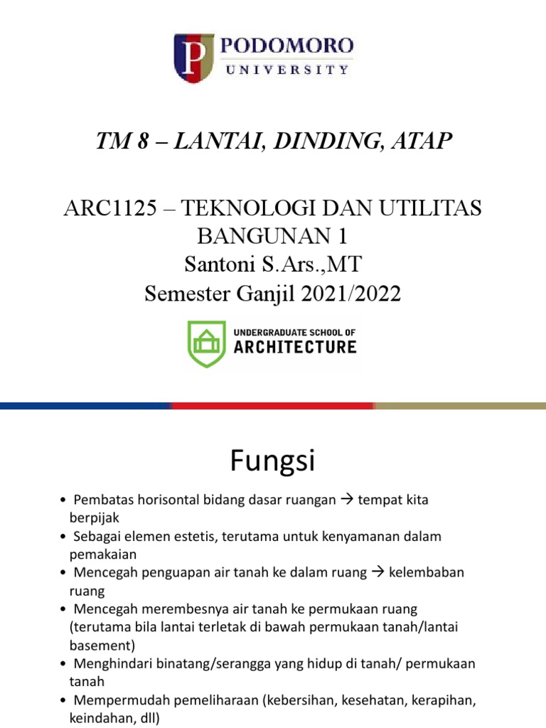 TM 8 - Lantai, Dinding, Atap: Arc1125 - Teknologi Dan Utilitas Bangunan ...