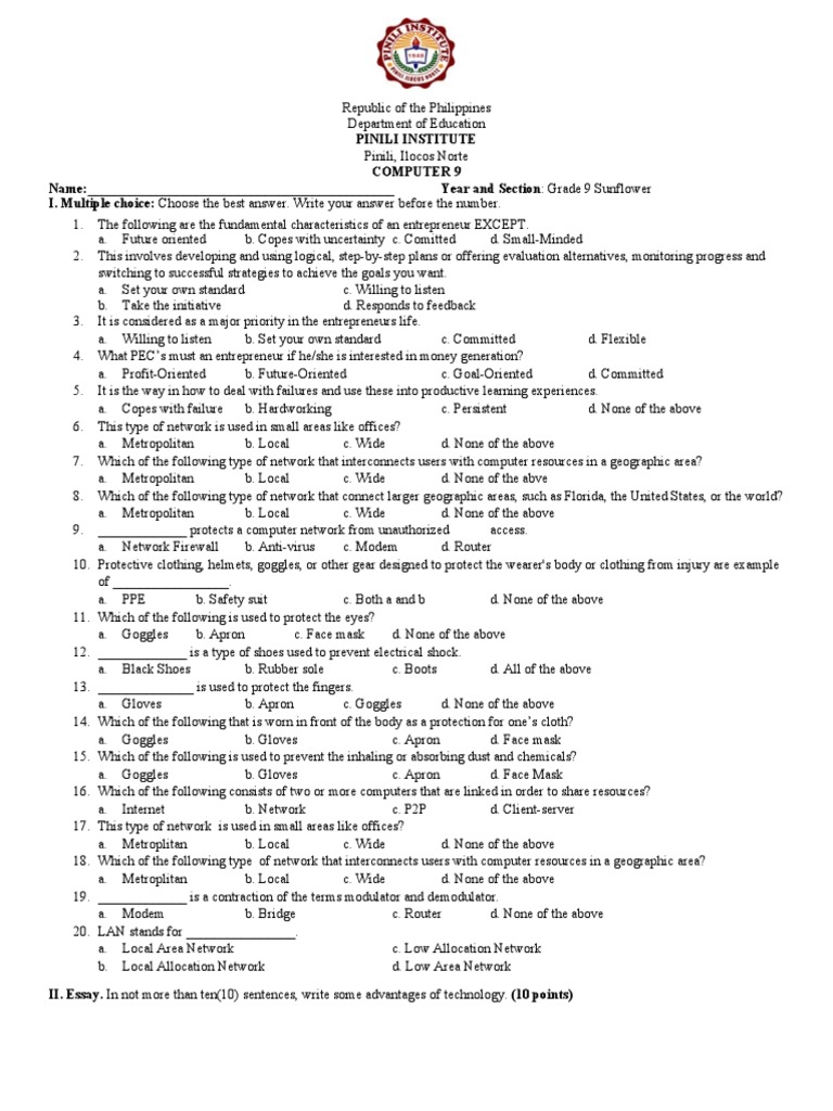 Grade 9 Computer | PDF | Computer Network | Personal Protective Equipment