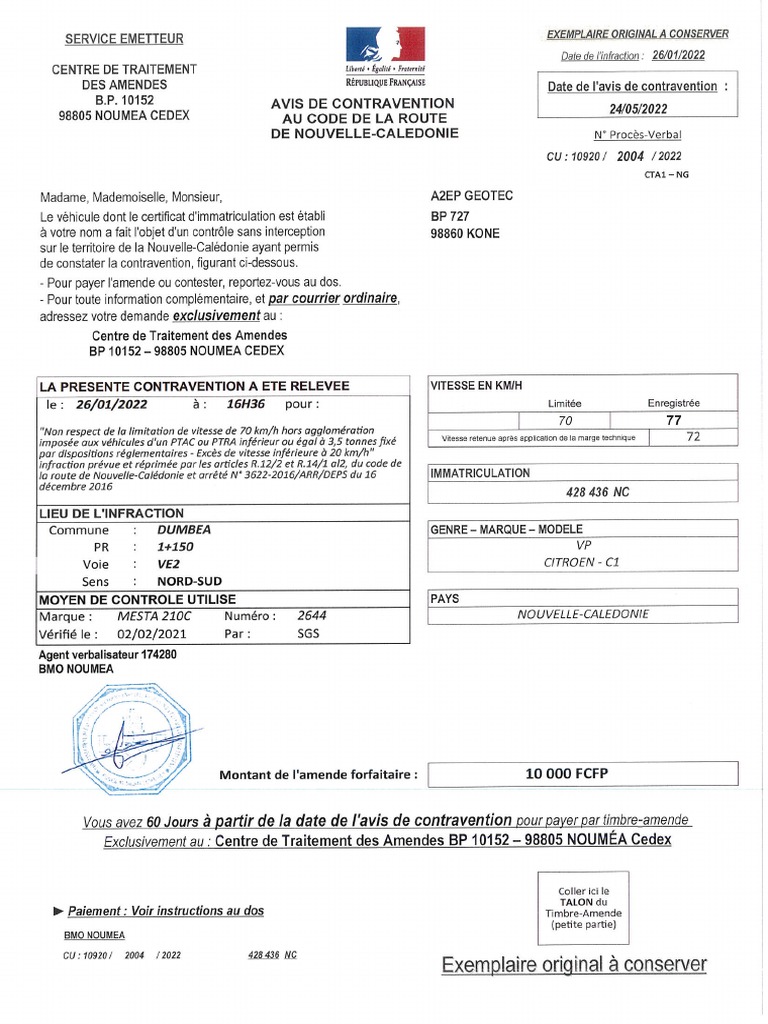 Avis de Contravention NC | PDF