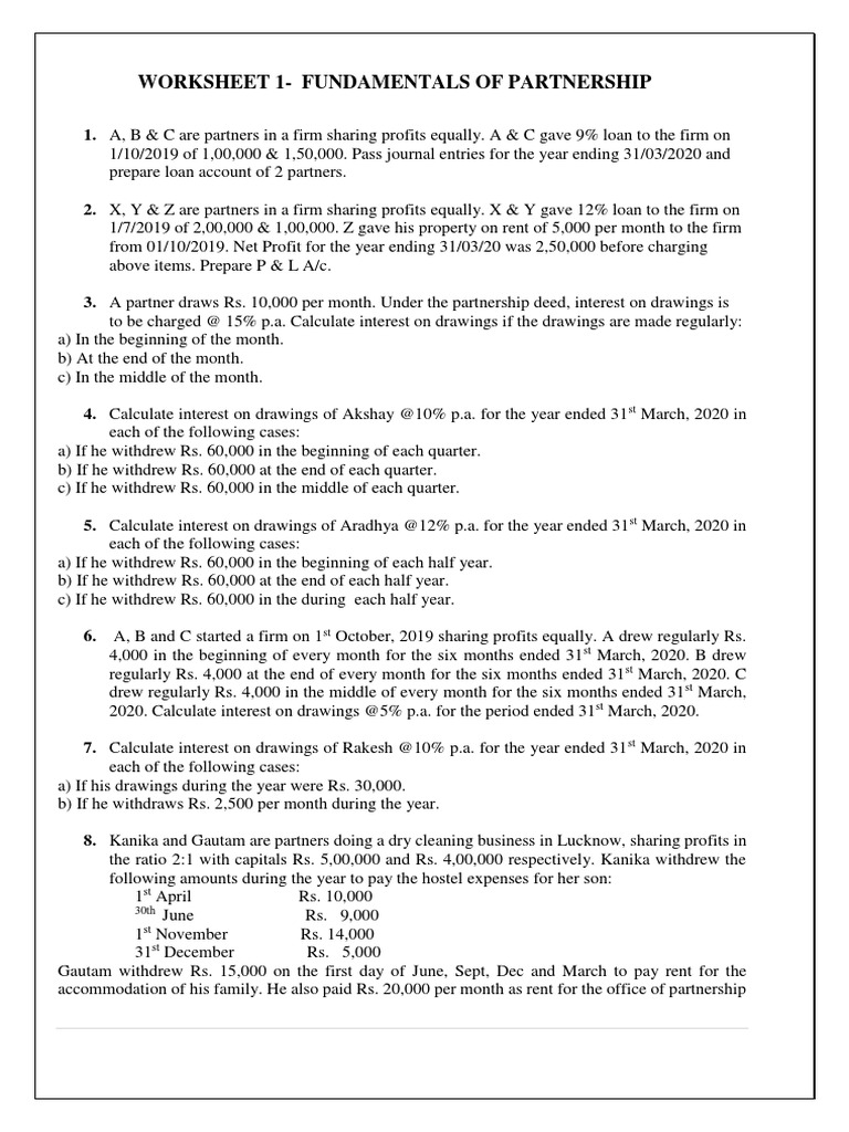Worksheet 1-Fundamentals of Partnership | PDF