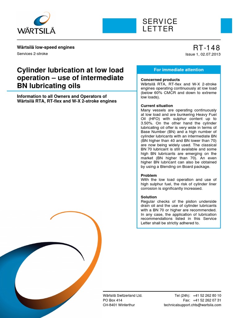 Service Letter: Wärtsilä Low-Speed Engines | PDF | Fuel Oil | Piston