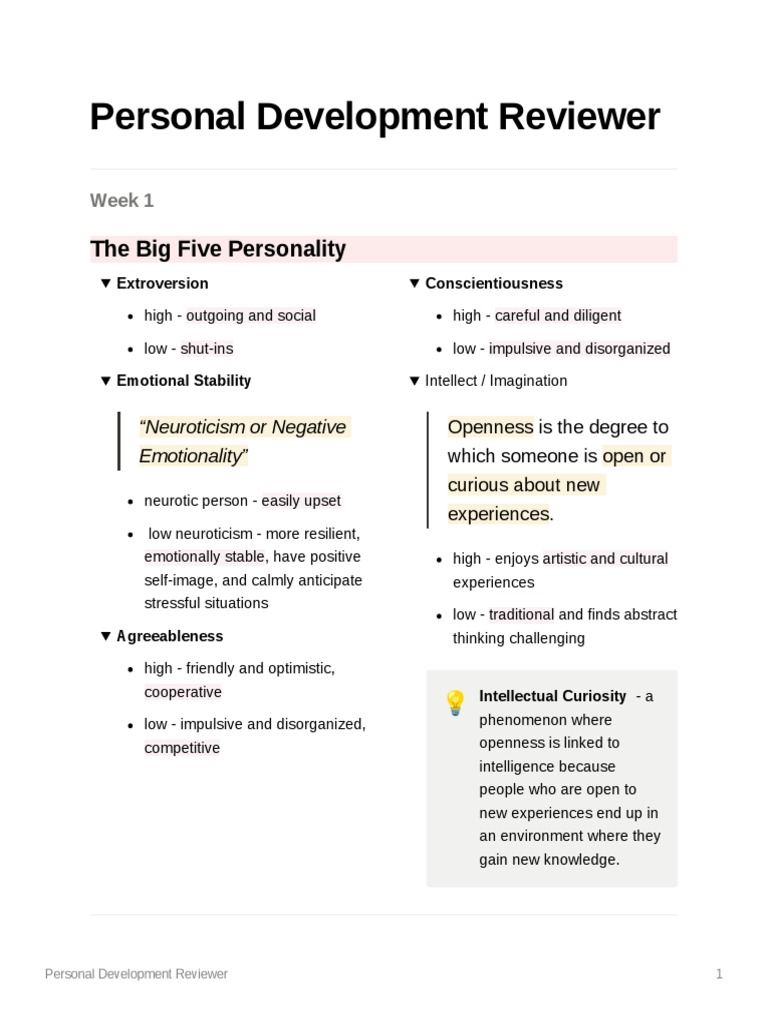 Personal Development Midterm Reviewer Grade 11 - ABM | PDF | Self ...