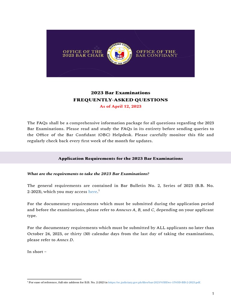 2023 Bar Examinations Frequently-Asked Questions (FAQs) As of April 12, 2023 | PDF | Identity ...