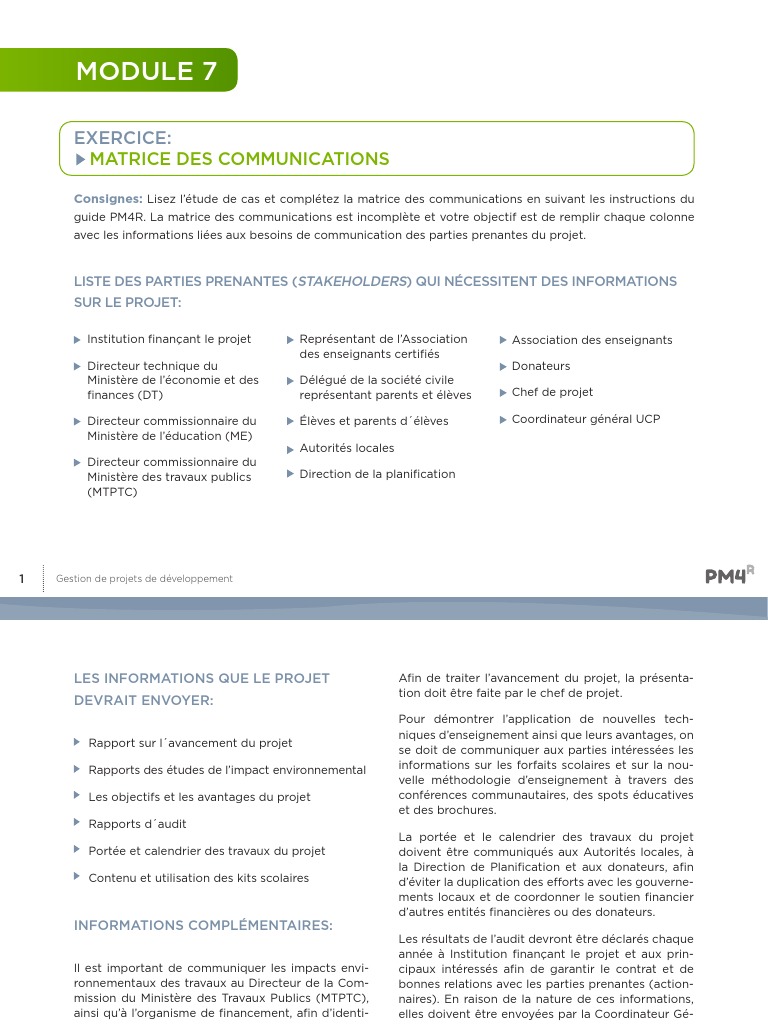 Exercice La Matrice Des Communications | PDF | Gestion de projet | Partie prenante