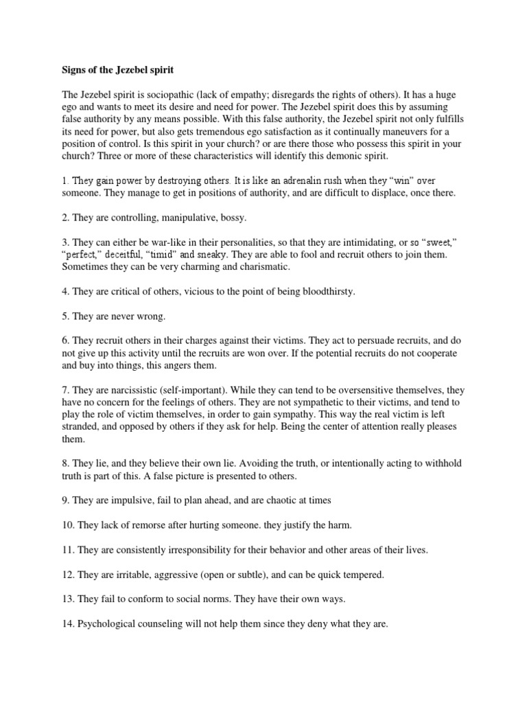 Signs of The Jezebel Spirit | PDF | Behavioural Sciences ...