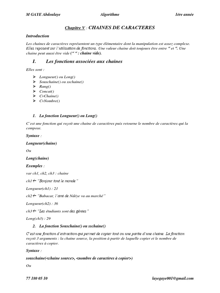 Cours Algo 5 - Chaines de Caracteres | PDF | Informatique | Informatique