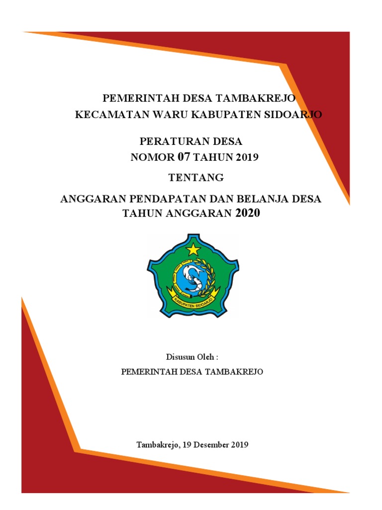 Cover Perdes APBDesa No 7 Tahun 2019 Okey | PDF