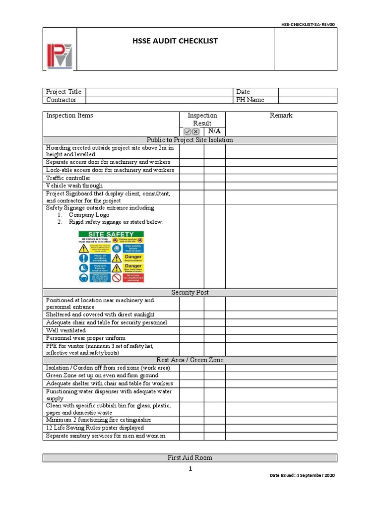 HSSE Audit Checklist (Monthly) | PDF | Personal Protective Equipment ...