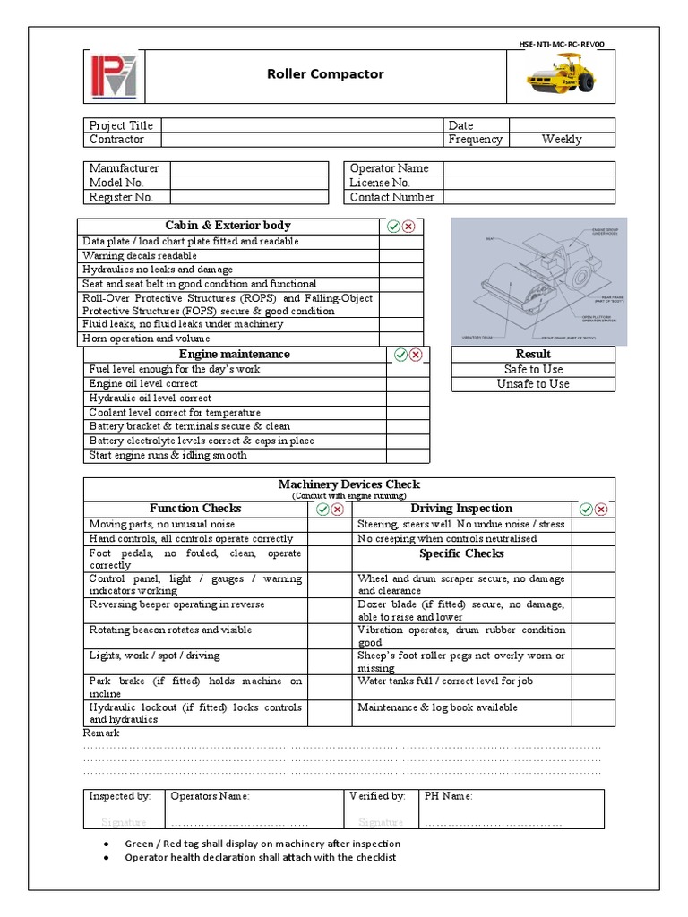Roller Compactor Inspection Checklist | PDF | Engines | Vehicles