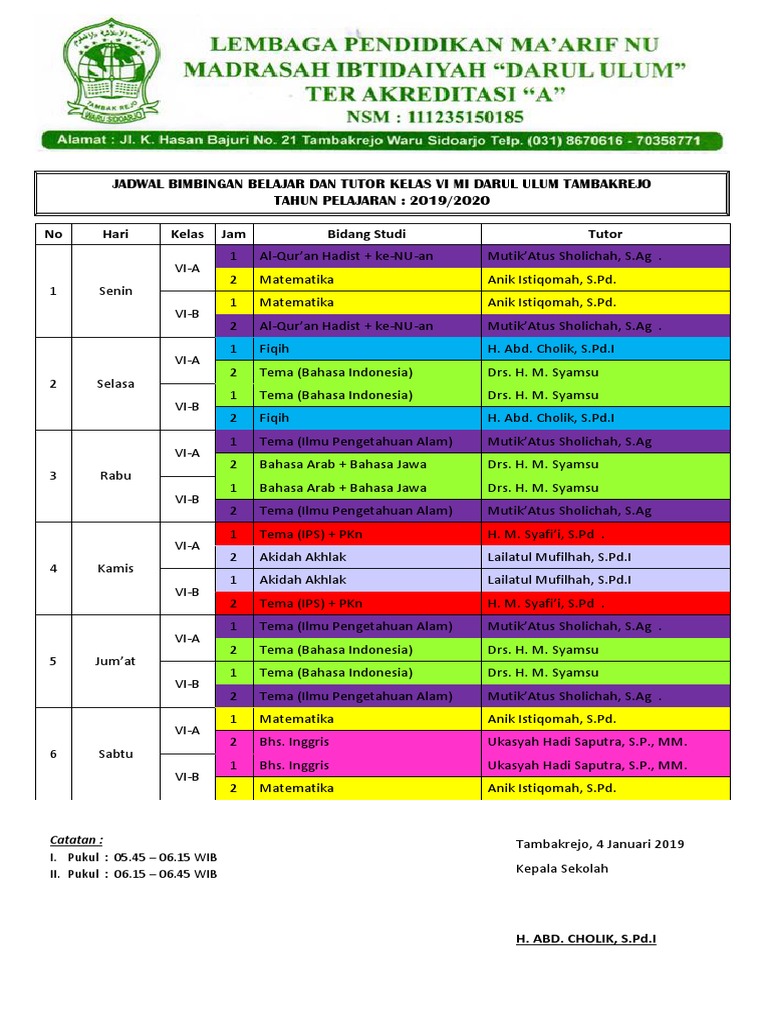 Jadwal Bimbingan Belajar (Bimbel) Kelas 6 Tapel 2019 - 2020 Jan 2020 ... Jadwal Bimbingan Belajar (Bimbel) Kelas 6 Tapel 2019 - 2020 Jan 2020 ...