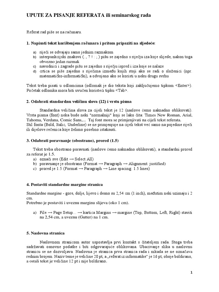 Upute Za Referat | PDF