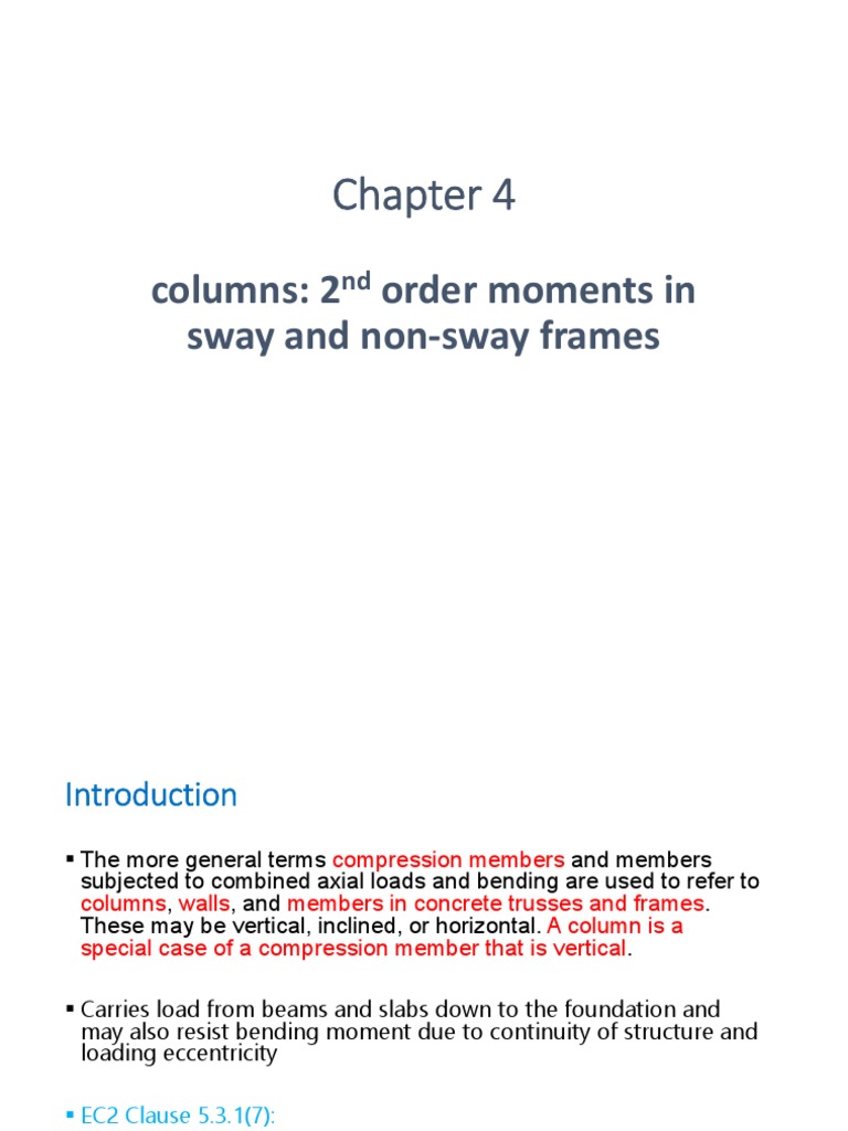Columns: 2 Order Moments in Sway and Non-Sway Frames | PDF | Column | Buckling