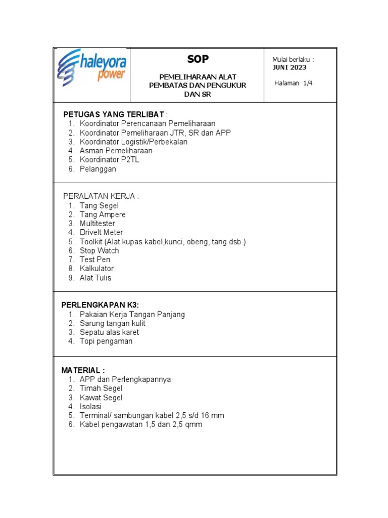 Contoh Sop Pemeliharaan App Dan SR | PDF