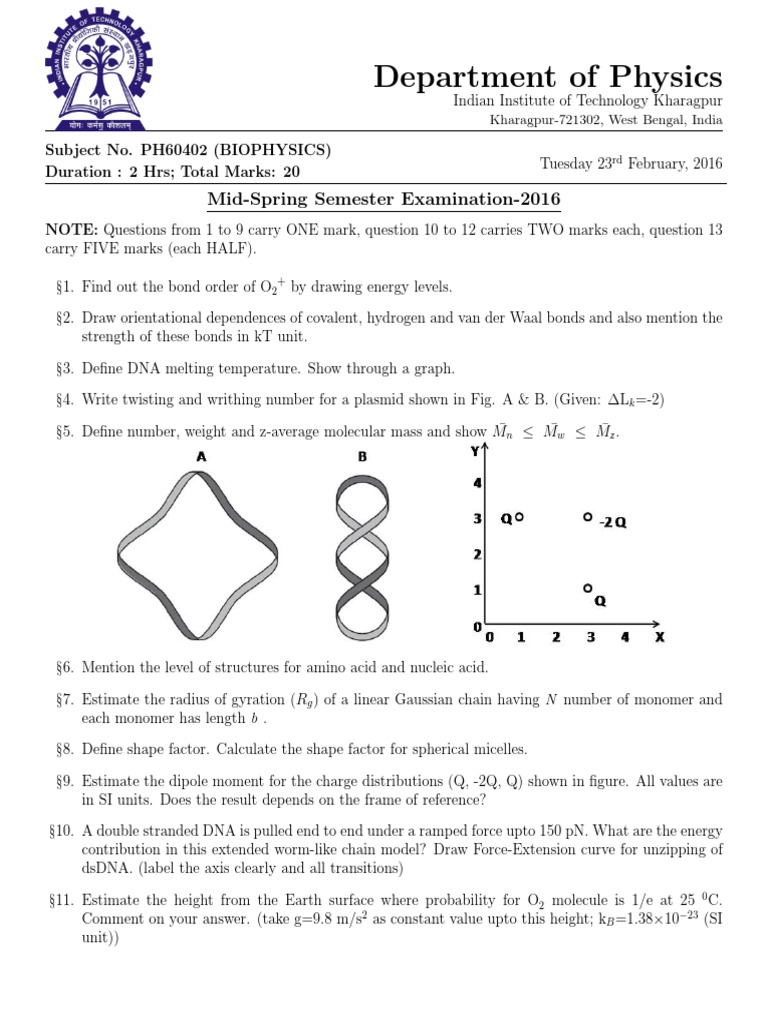 Biophysics Exam PH60402 2016 | PDF