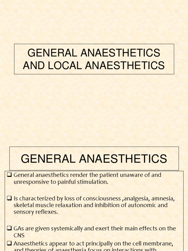 General and Local Anaesthesia | PDF | Anesthesia | Drugs Acting On The ...