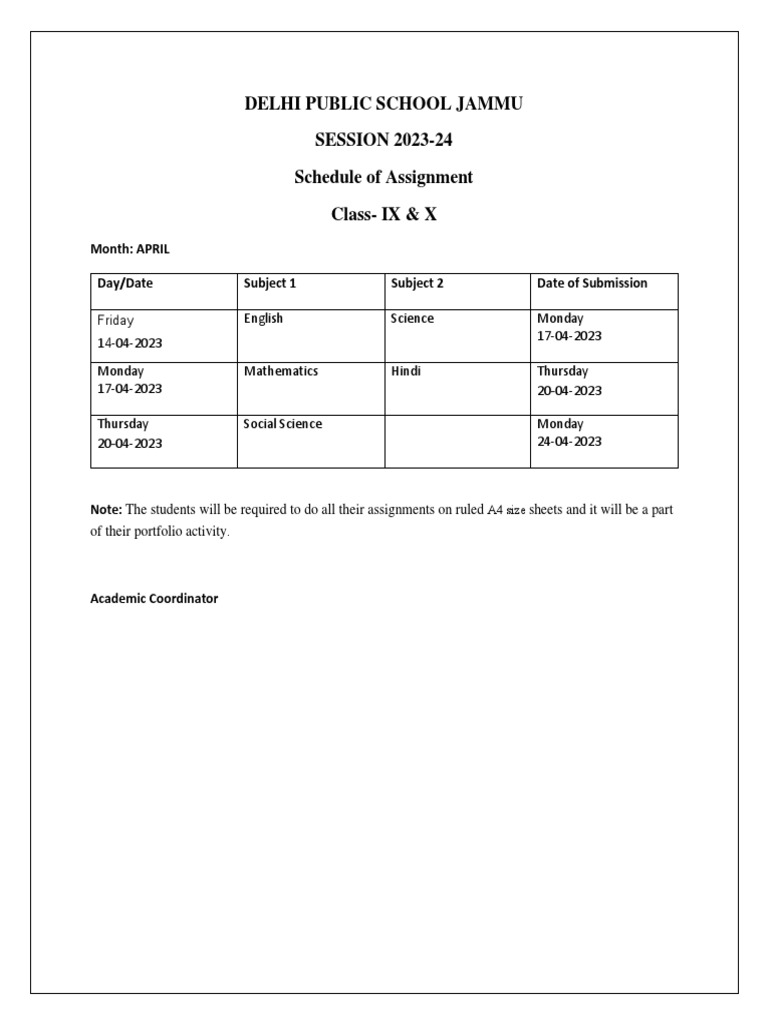 April Month Assignment Schedule | PDF