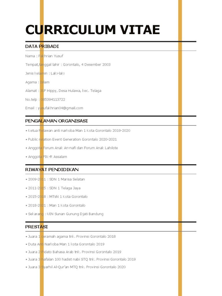 CV Fakhrian Yusuf: Prestasi & Pengalaman | PDF
