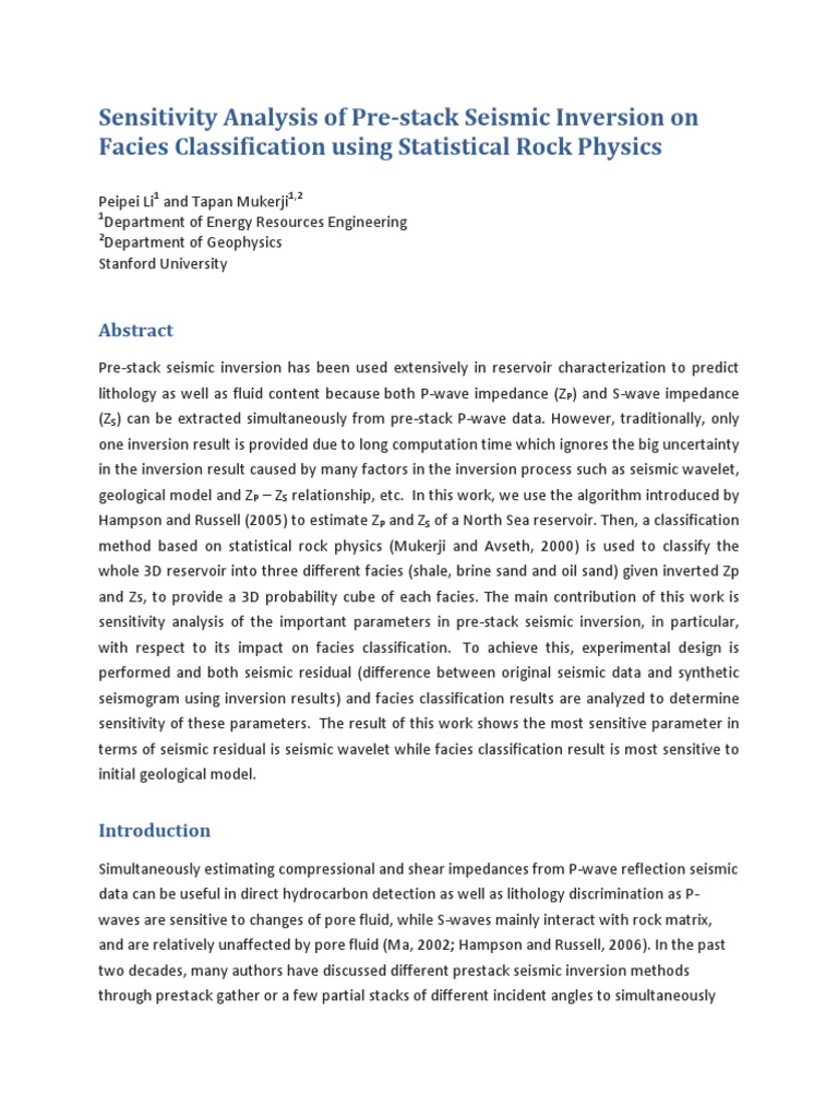 Sensitivity Analysis of Pre Stack Seismic Inversion On Facies Classification Using Statistical ...