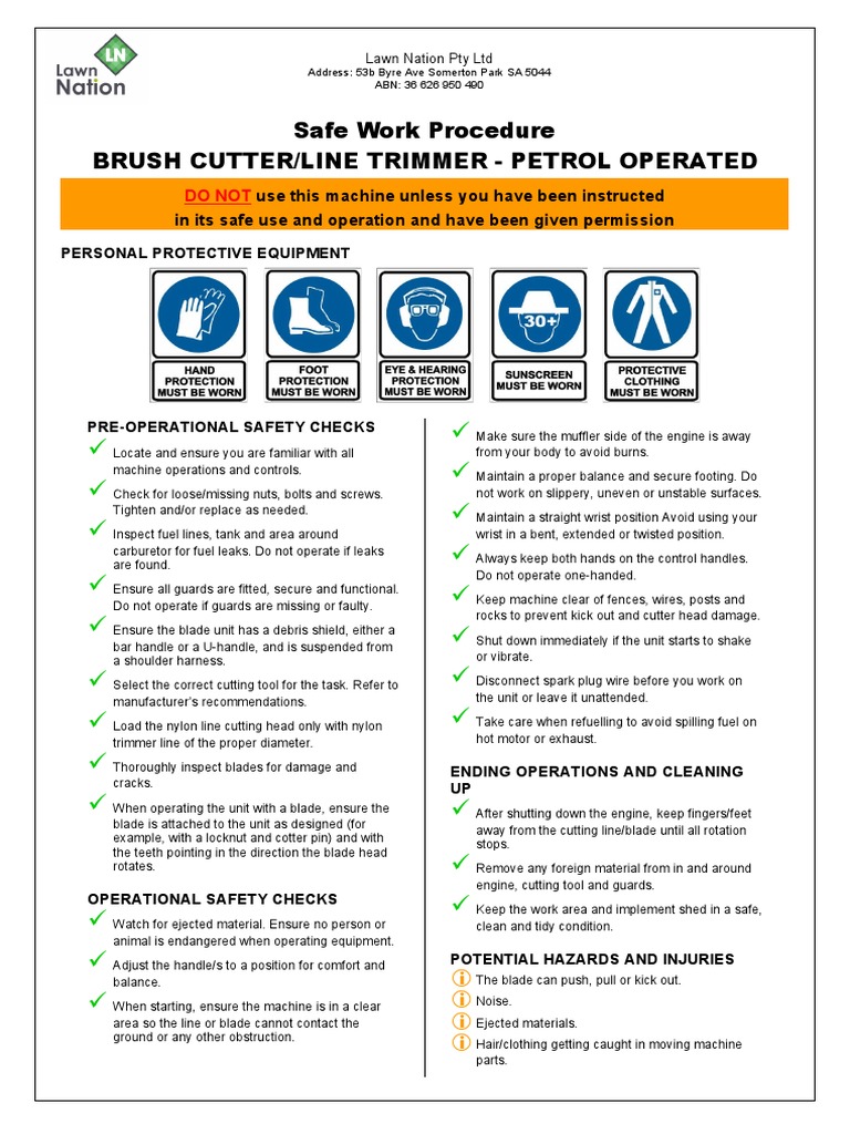 Safe Operation of Petrol Powered Brush Cutters and Line Trimmers | PDF ...