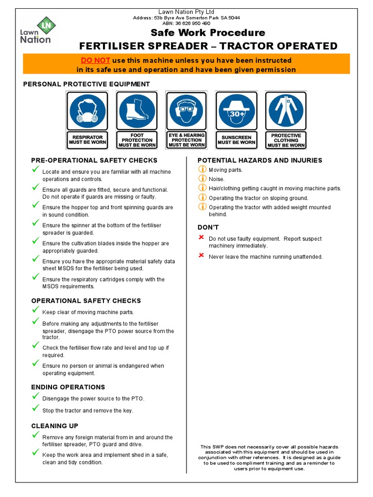 SWP Fertiliser Spreader Tractor Operated | PDF | Tractor | Safety