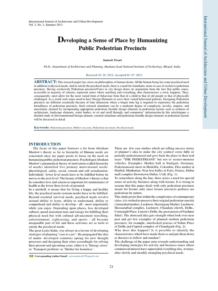 Developing A Sense of Place by Humanizing Public Pedestrian Precincts | PDF