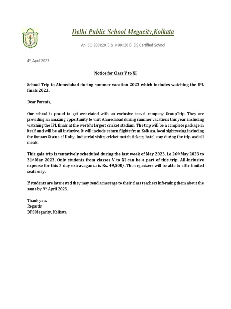 DPS MEGACITY Trip Notice | PDF