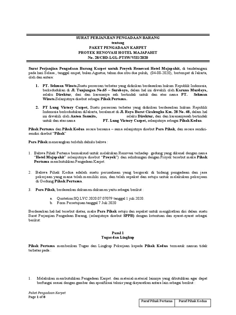 SURAT PERJANJIAN PENGADAAN BARANG (1) | PDF