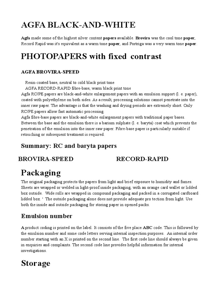 B&W Photo Paper Guide | PDF