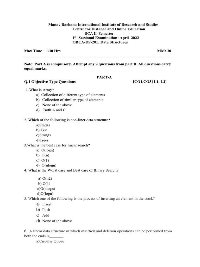 BCA Sem. II Data Structures | PDF | Queue (Abstract Data Type) | Information Technology Management
