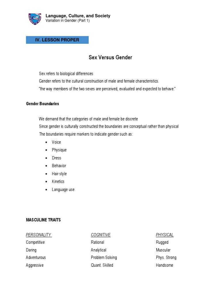 Lesson 10 - Lesson Proper | PDF | Gender | Gender Studies