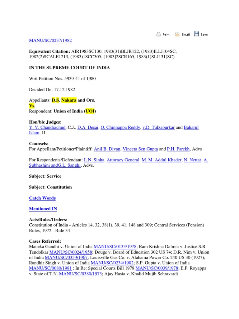 D.S. Nakara and Ors. vs. UOI | Download Free PDF | Pension | Employment