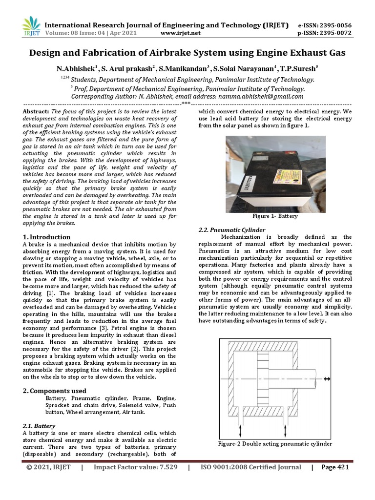 Design and Fabrication of Airbrake System Using Engine Exhaust Gas | PDF | Engines | Piston