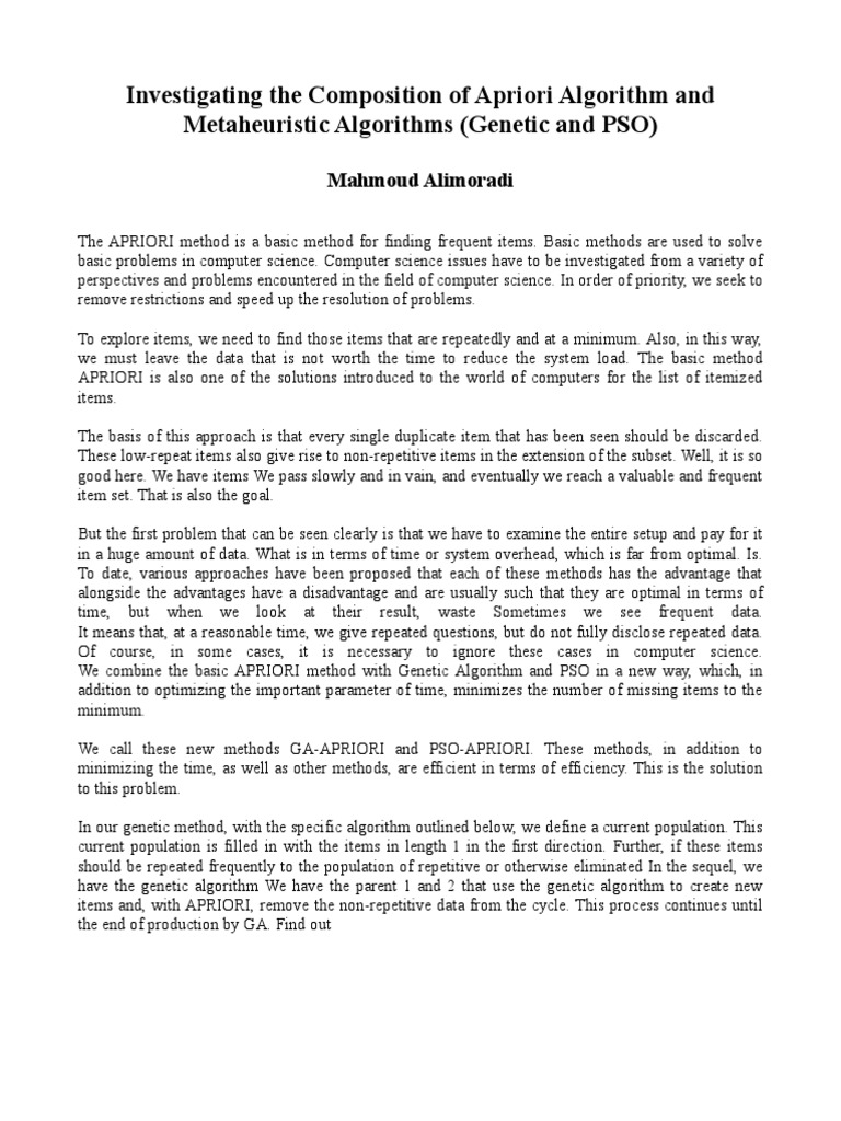 Mahmoud Alimoradi-Apriori | PDF | Genetic Algorithm | Computer Programming