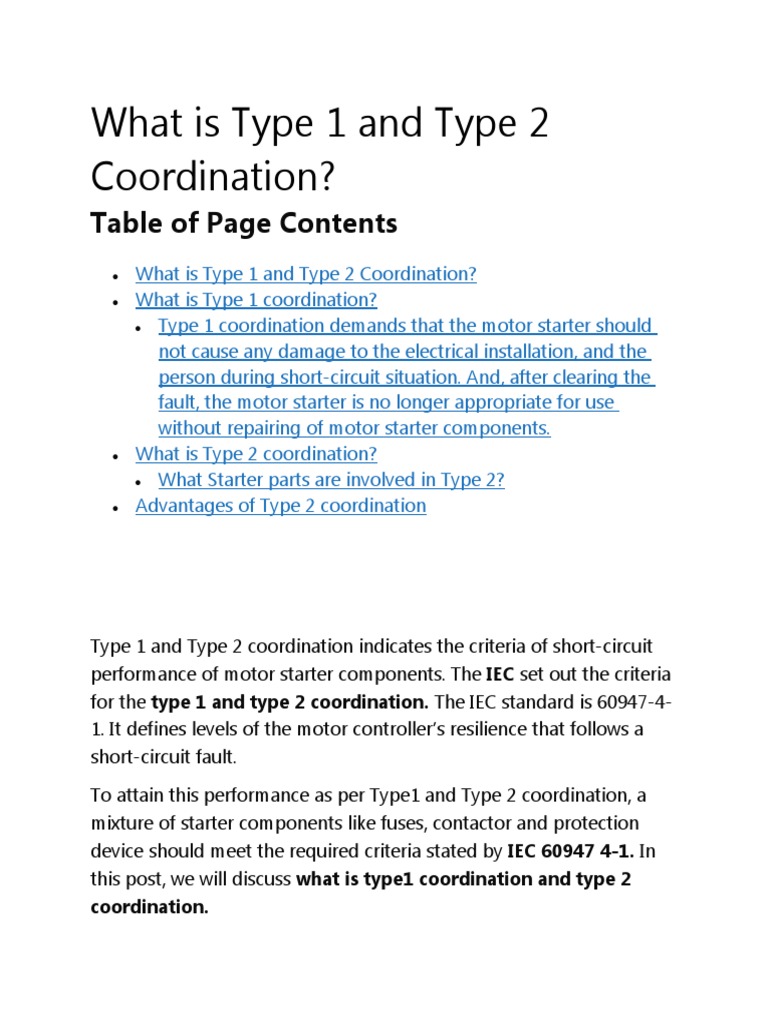 Coordinations Type 1&2 | PDF | Relay | Fuse (Electrical)