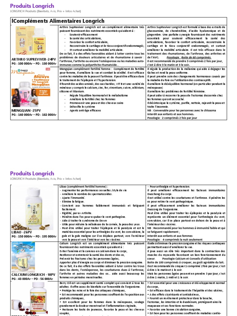 Compléments Alimentaires Longrich | PDF | Arthrose | Calcium