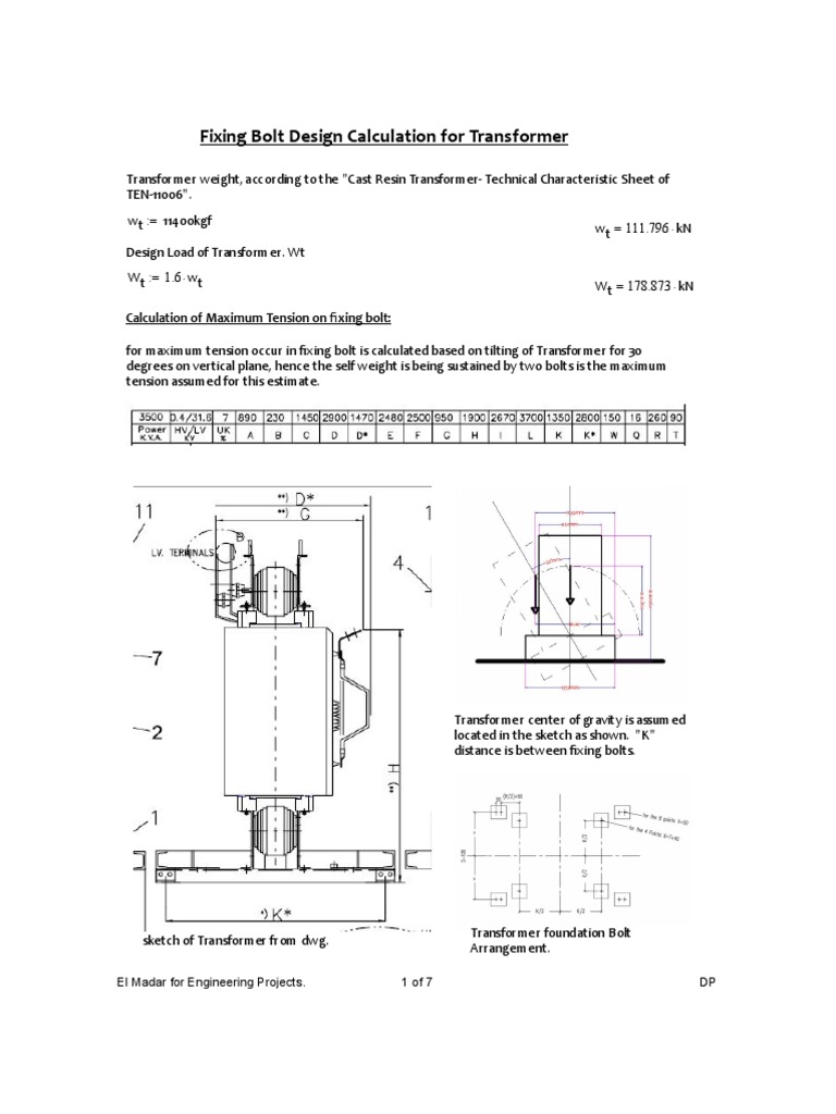 Fixing Bolt Design Calculation For Transformer | PDF | Screw | Strength ...