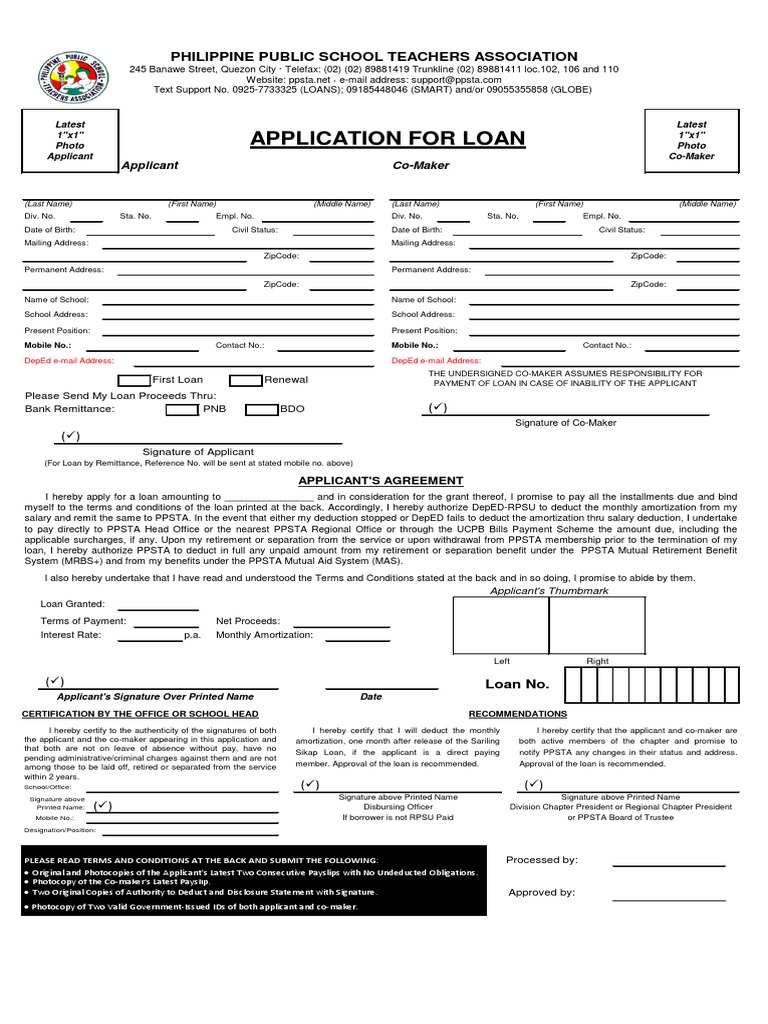 Application For Loan: Philippine Public School Teachers Association ...
