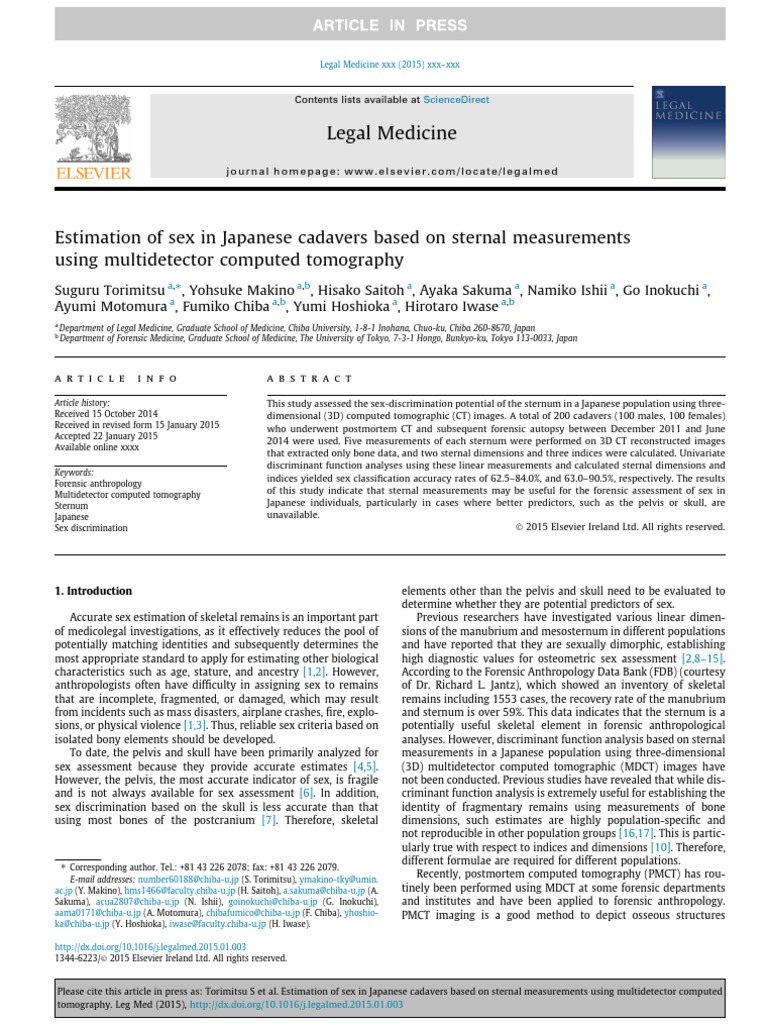 Estimation Of Sex In Japanese Cadavers Based On Sternal Measurements Using Ct Pdf