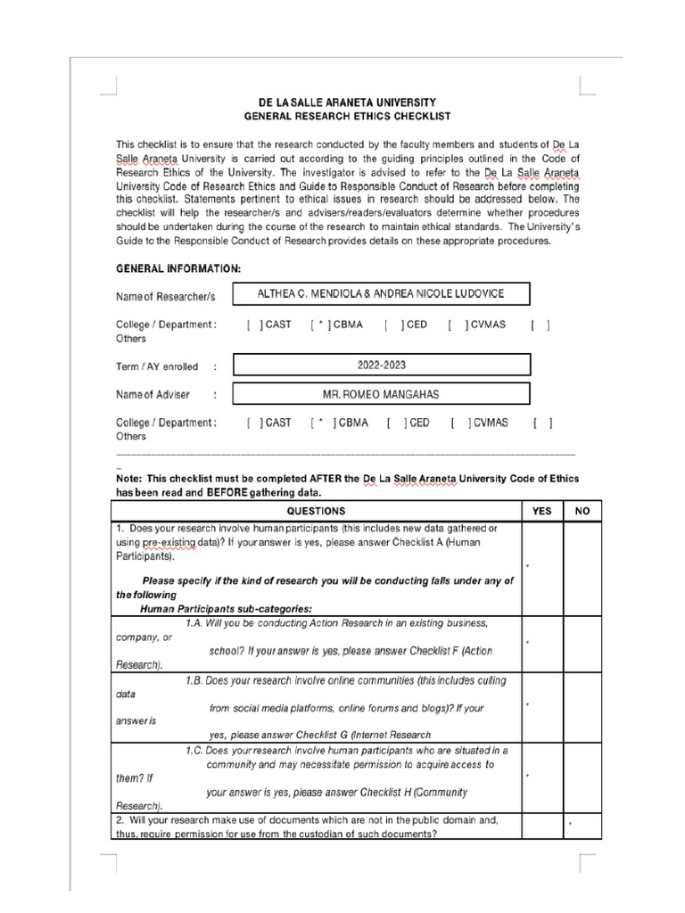 Ethics Checklist | PDF