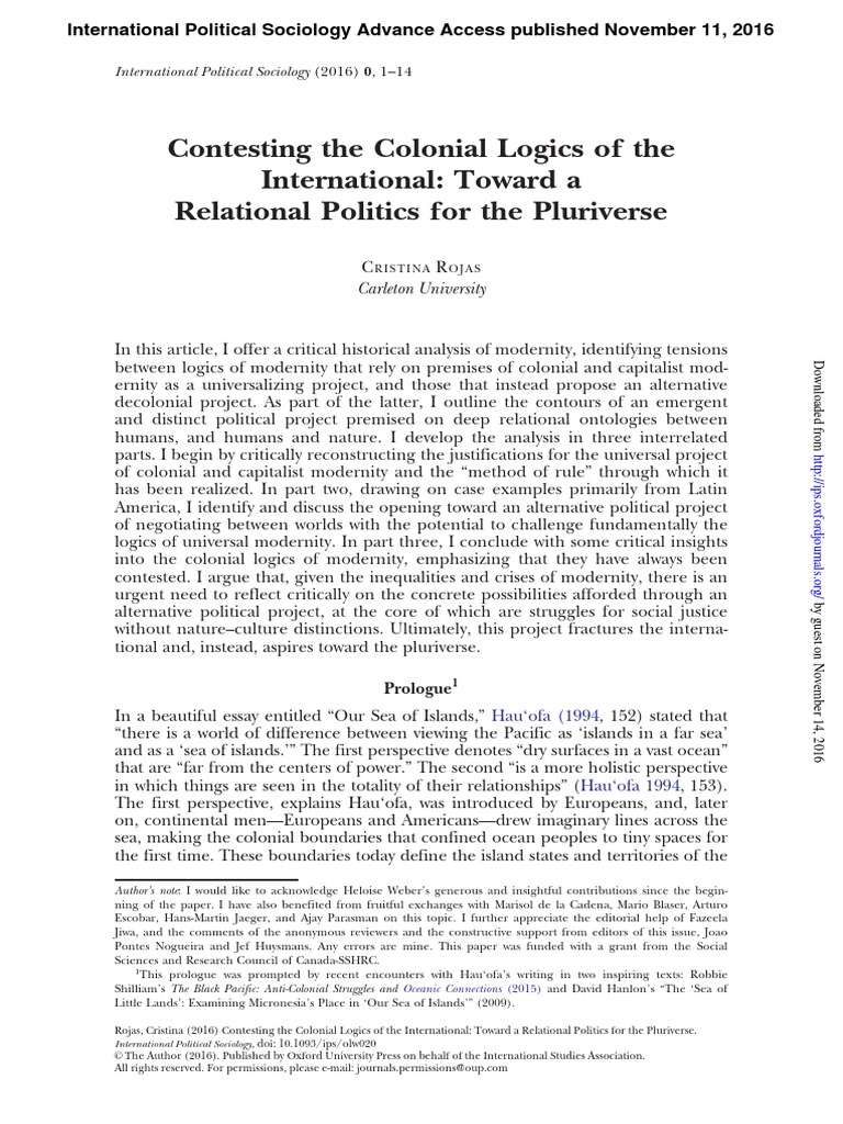 Contesting The Colonial Logics of The International: Toward A ...