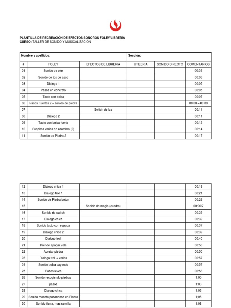 Plantilla de Desglose de Foley | PDF