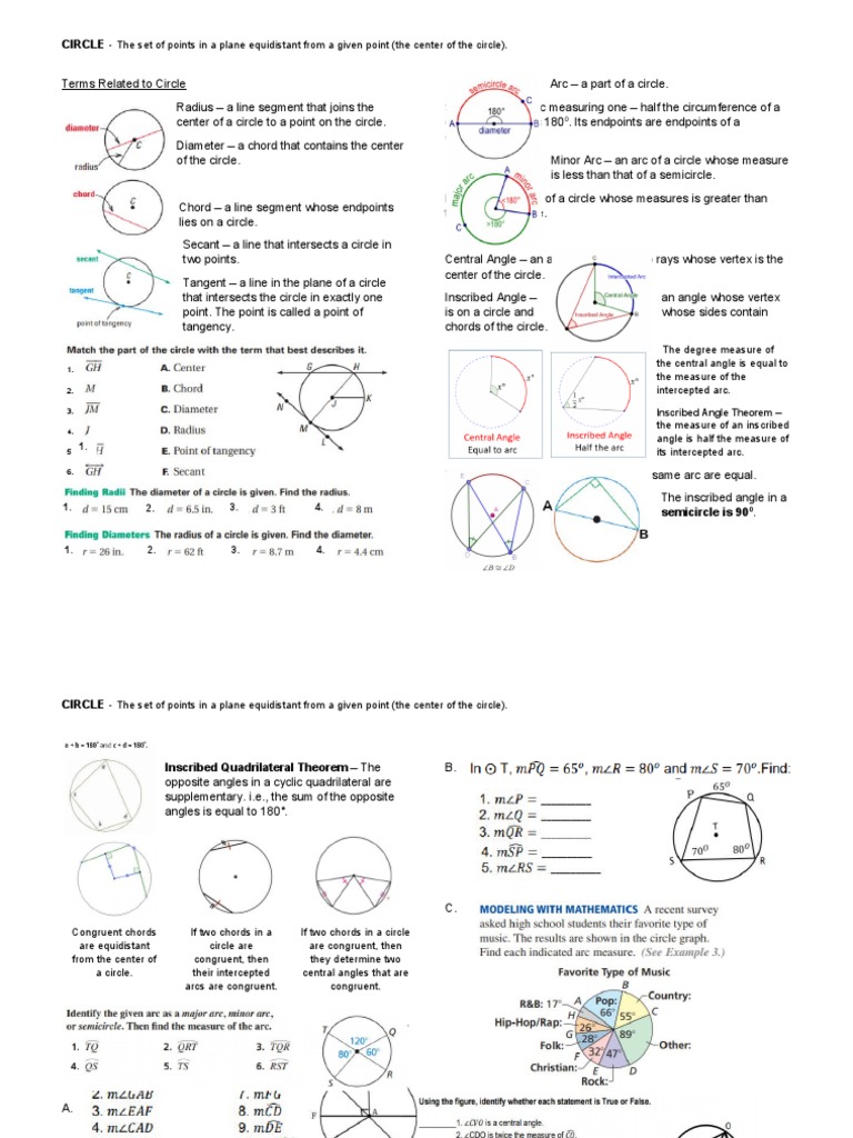 Q3 Circles | PDF | Circle | Angle