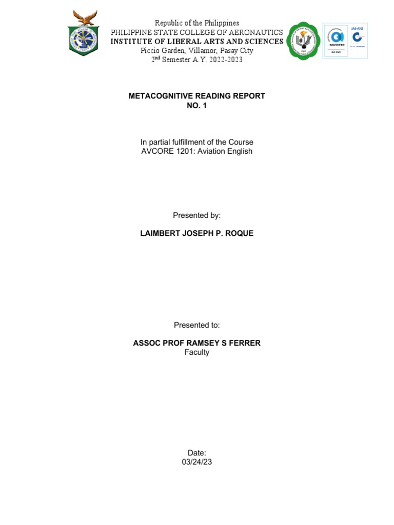 MRR1 RoqueLaimbertJoseph | PDF | English Language | Aviation