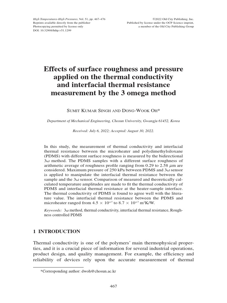 Effects of Surface Roughness and Pressure Applied On The Thermal Conductivity and Interfacial ...