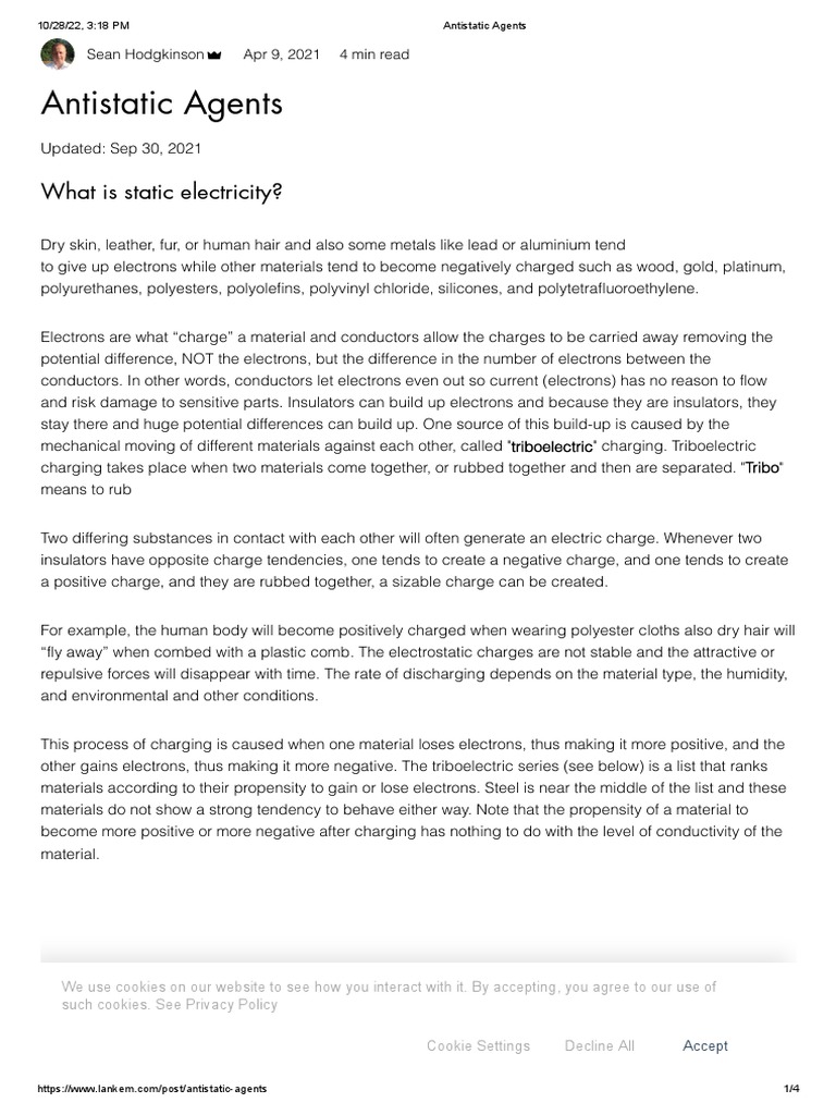 Antistatic Agents | PDF | Electric Charge | Electrostatics