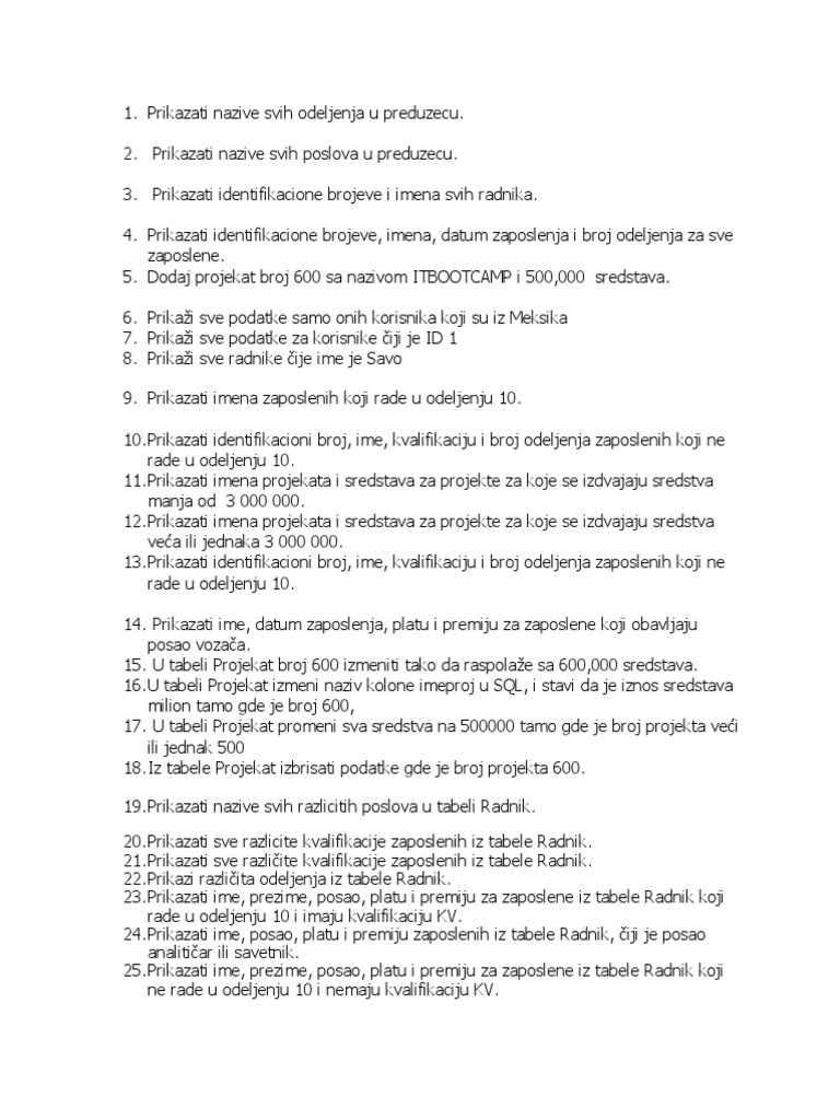 Zadaci SQL | PDF