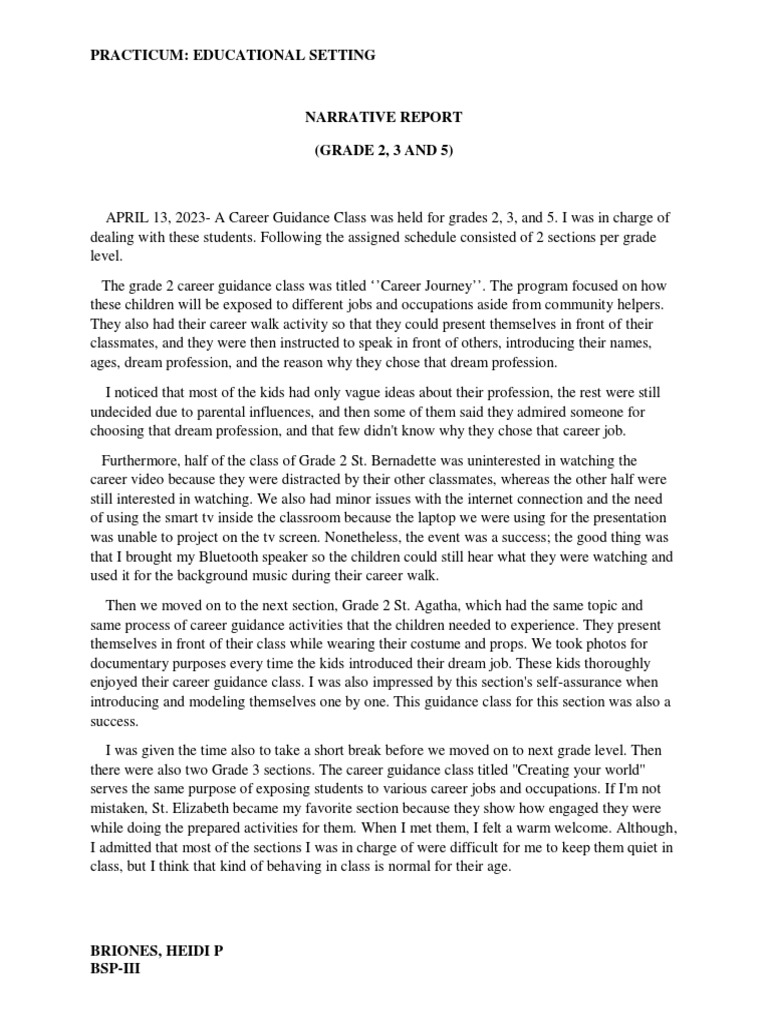 Narrative Report | PDF | Cognitive Science | Communication