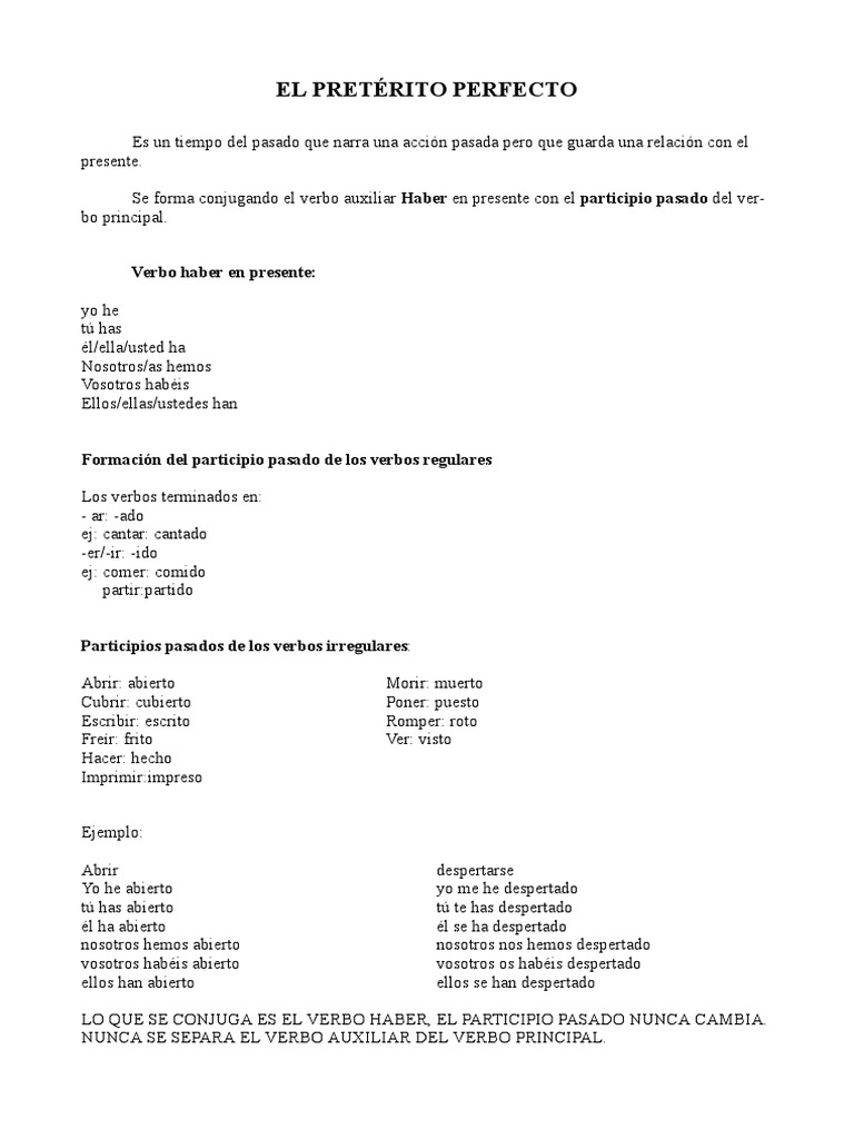 El Pretérito Perfecto | PDF