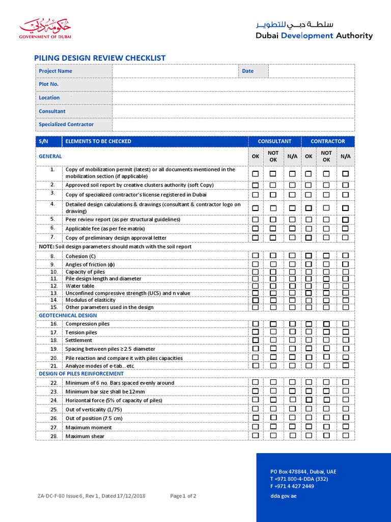 Piling Design Review Checklist: Project Name Date Plot No. Location ...